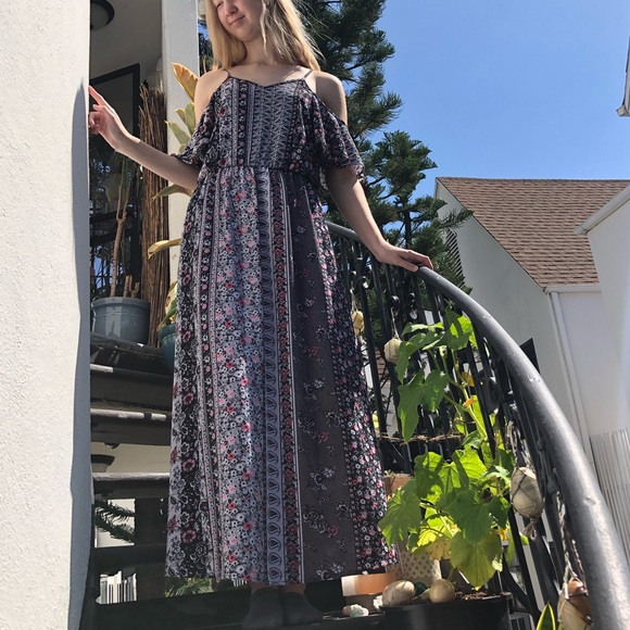 Dresses | Flirty Cold Shoulder Floral Print Maxi Dress | Poshmark